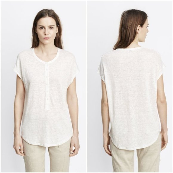 Vince | Tops | Vince Linen Short Sleeve Cocoon Henley | Poshmark